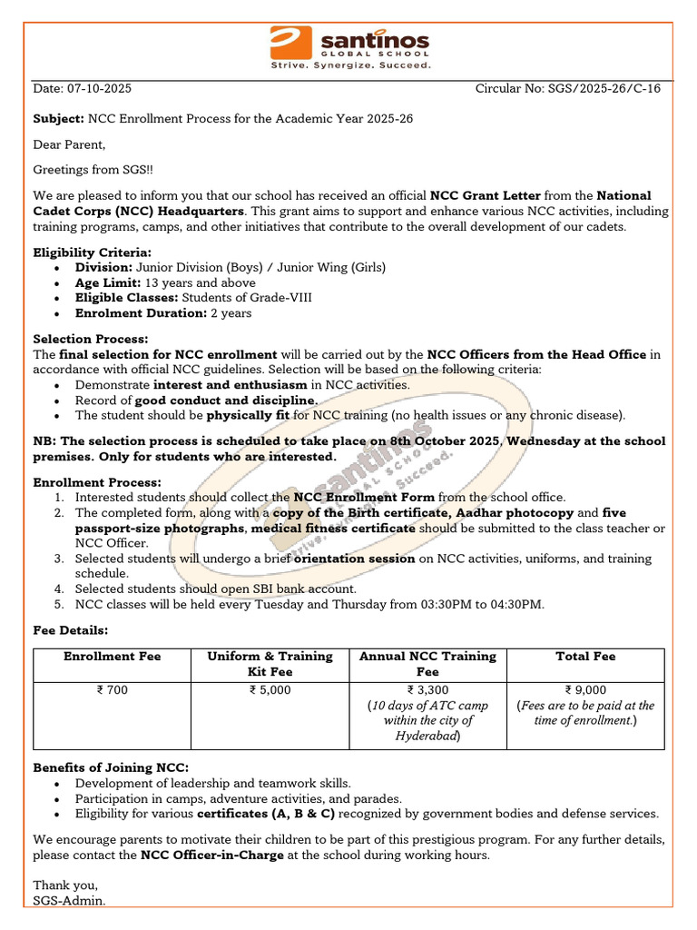 NCC Enrollment for 2025-26 Academic Year | PDF | Military Education And ...