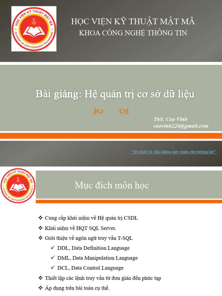 1- Tổng quan về HQTCSDL và SQL Server | PDF