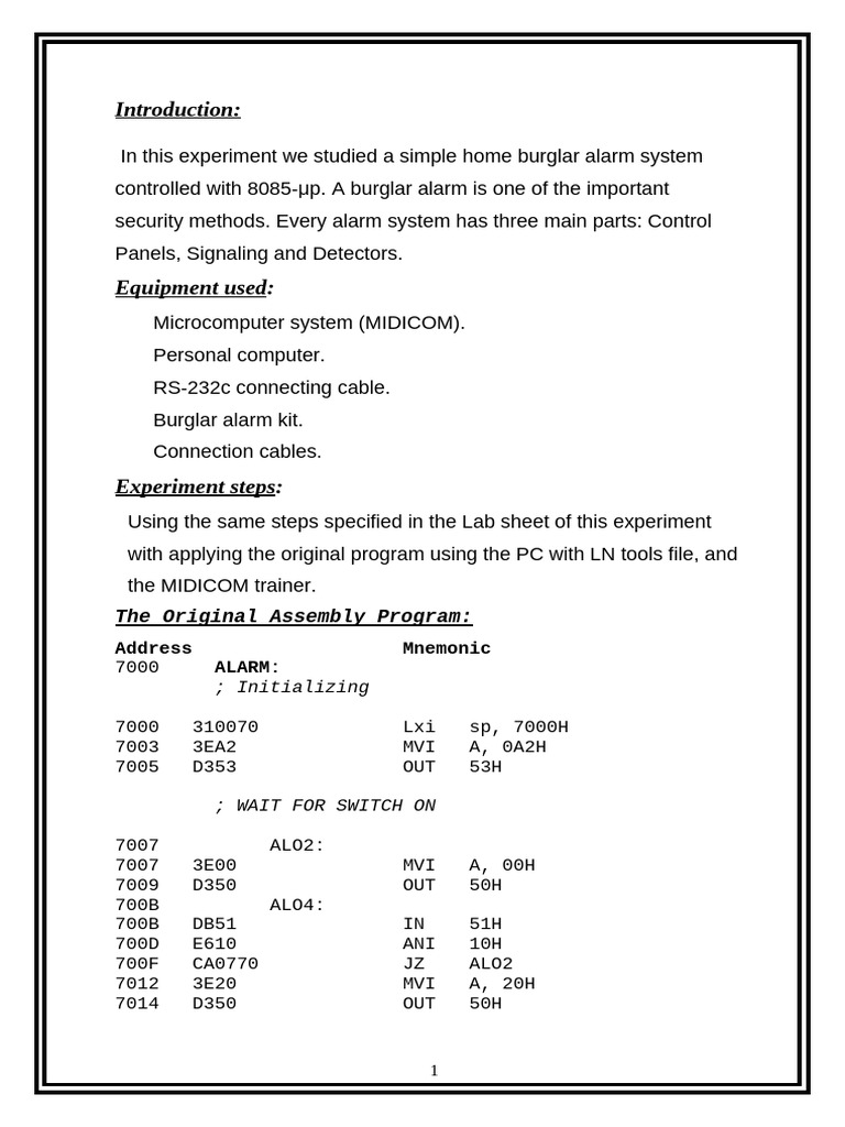 8085 Microprocessor Burglar Alarm System | PDF | Security Alarm | Computing