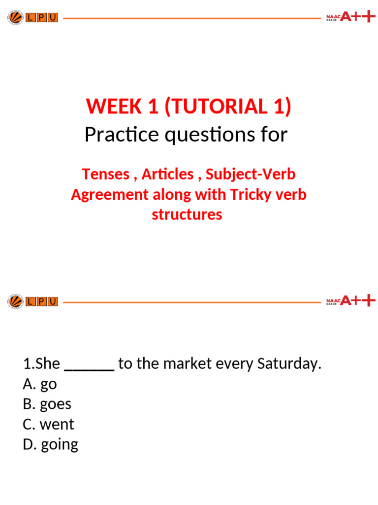 Tenses, Articles, Subject-Verb Agreement +tricky Verb Structures | PDF | Linguistic Typology ...