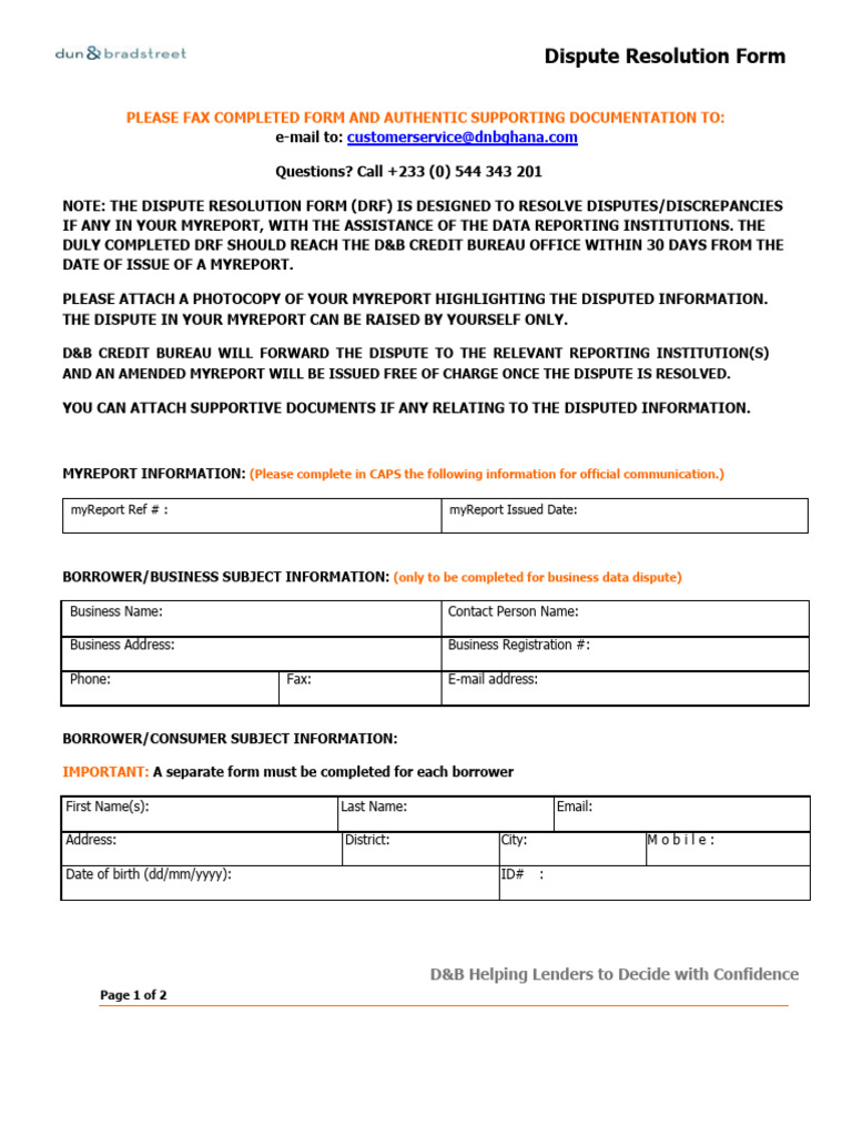 Dispute Resolution Form for MyReport | PDF