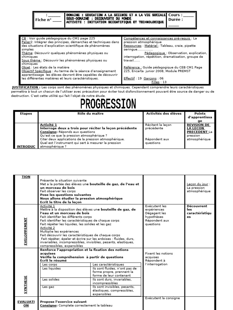 Découverte des états de la matière | PDF | Pédagogie | Pression