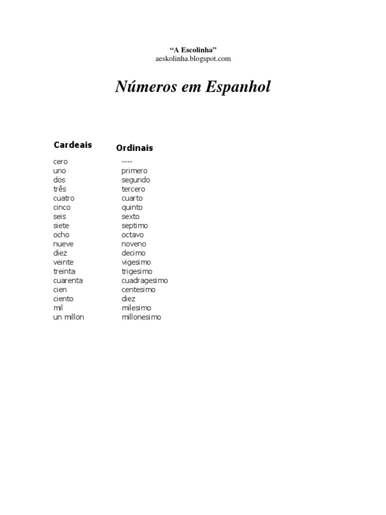 Números em Espanhol | PDF