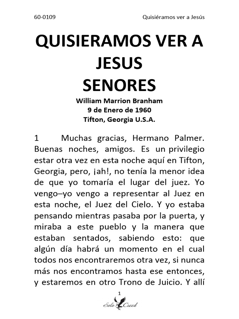 60-0109 Quisieramos Ver A Jesus Voice of Truth | PDF | Cristo (título ...