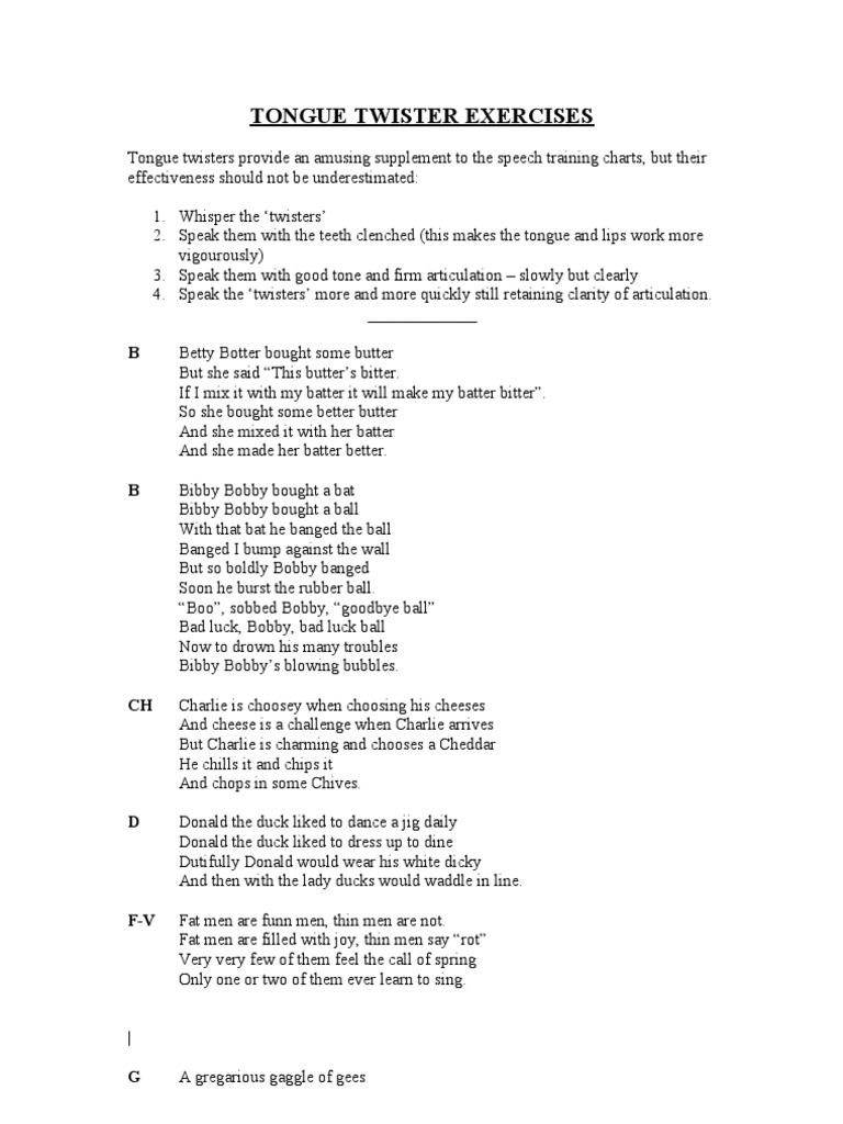 Engaging Tongue Twister Exercises | PDF | Foods | Nature