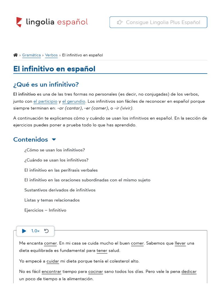 Uso y definición del infinitivo en español | PDF | Verbo | Asunto ...