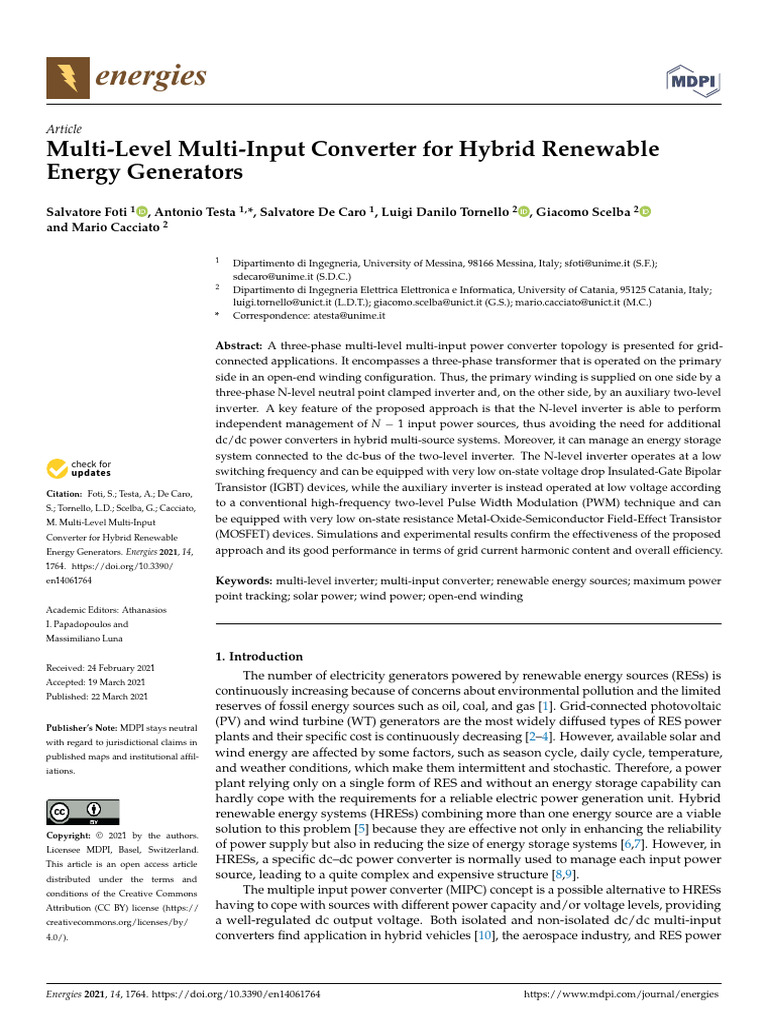 Multi Level Multi Input Converter For Hybrid Renewable Nd3ht3e2xg | PDF ...