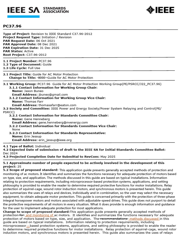 Project Authorization Request Par Pc37.96 | PDF | Relay | Electrical Engineering