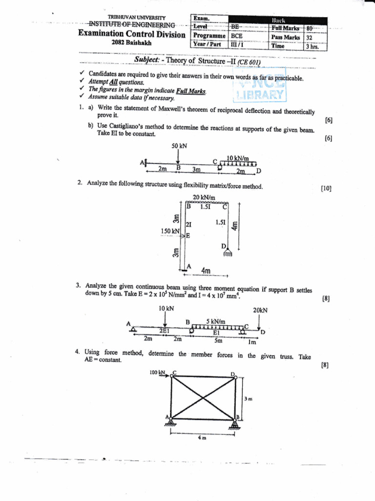 Structural Analysis Exam Questions | PDF | Structural Engineering ...