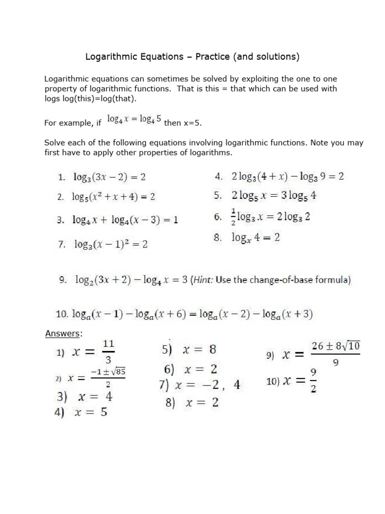 Logarithmic Equations Practice (And Solutions) | PDF
