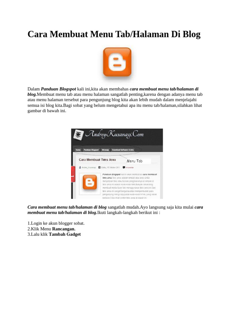 Cara Membuat Menu Tab di Blogspot | PDF