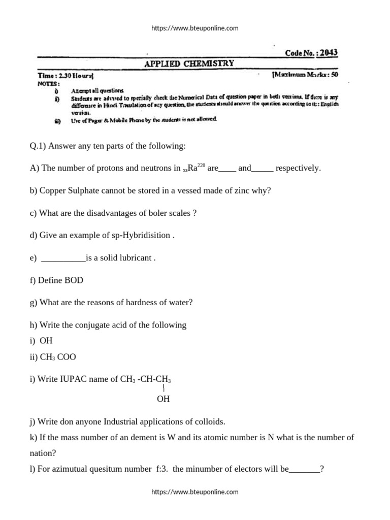 All 1 Sem Applied Chemistry 2043 Mar 2021 | PDF | Chemistry | Physical ...