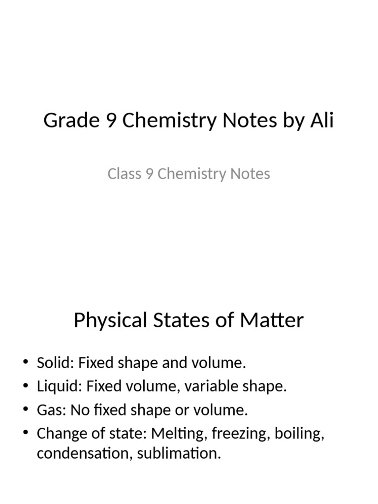 Class9 - Chemistry Class Notes From CH 5-8 | PDF