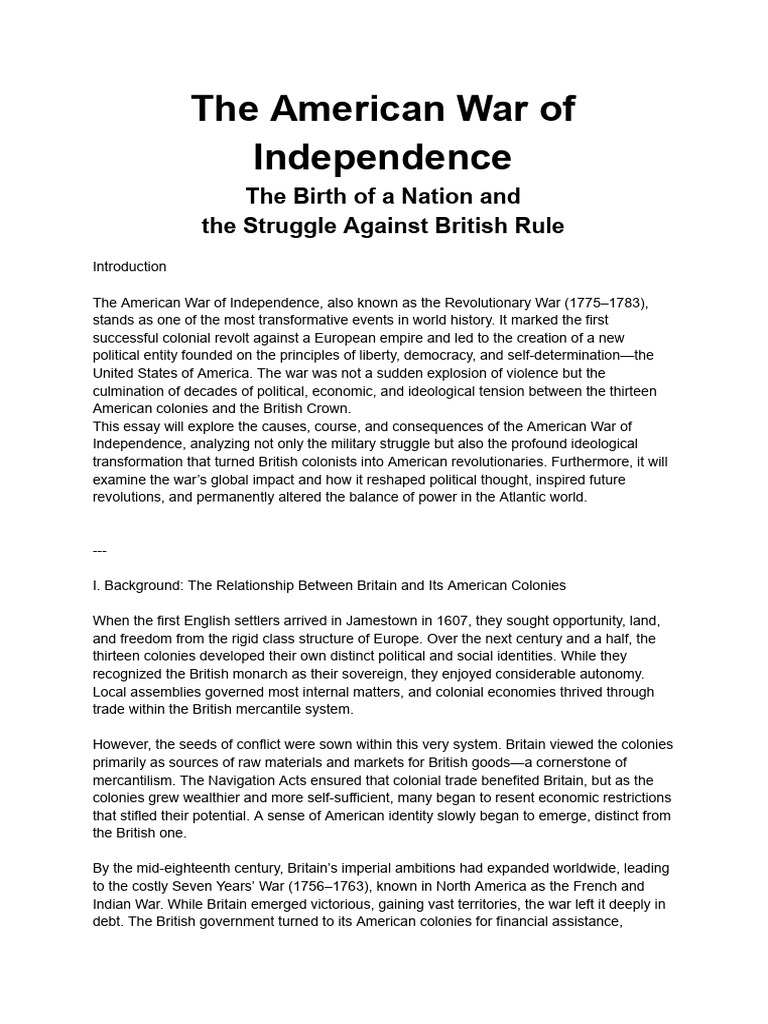 History Learning - The American War of Independence | PDF | American ...