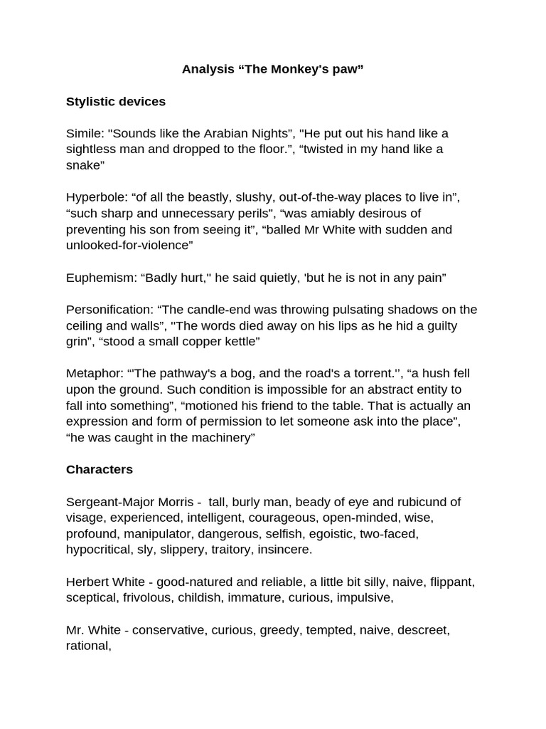 Analysis "The Monkey's Paw" | PDF