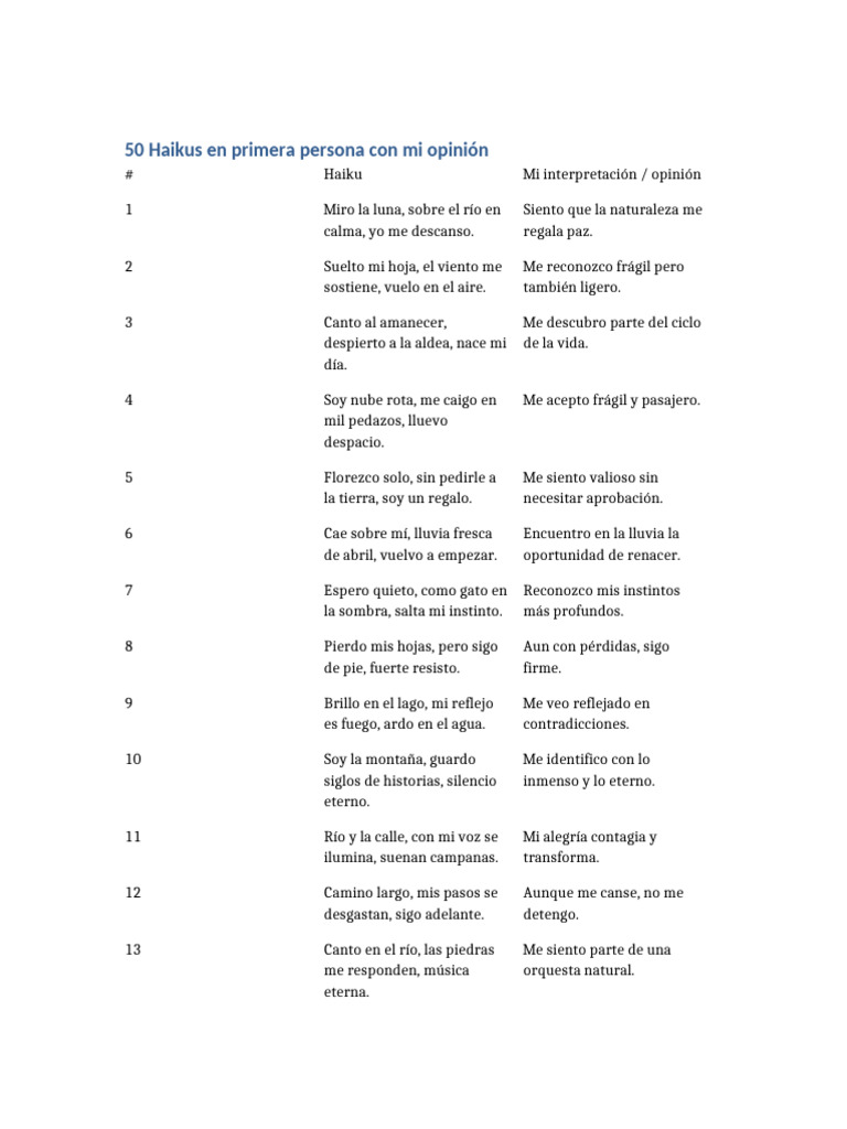50 Haikus de Reflexión Personal | PDF