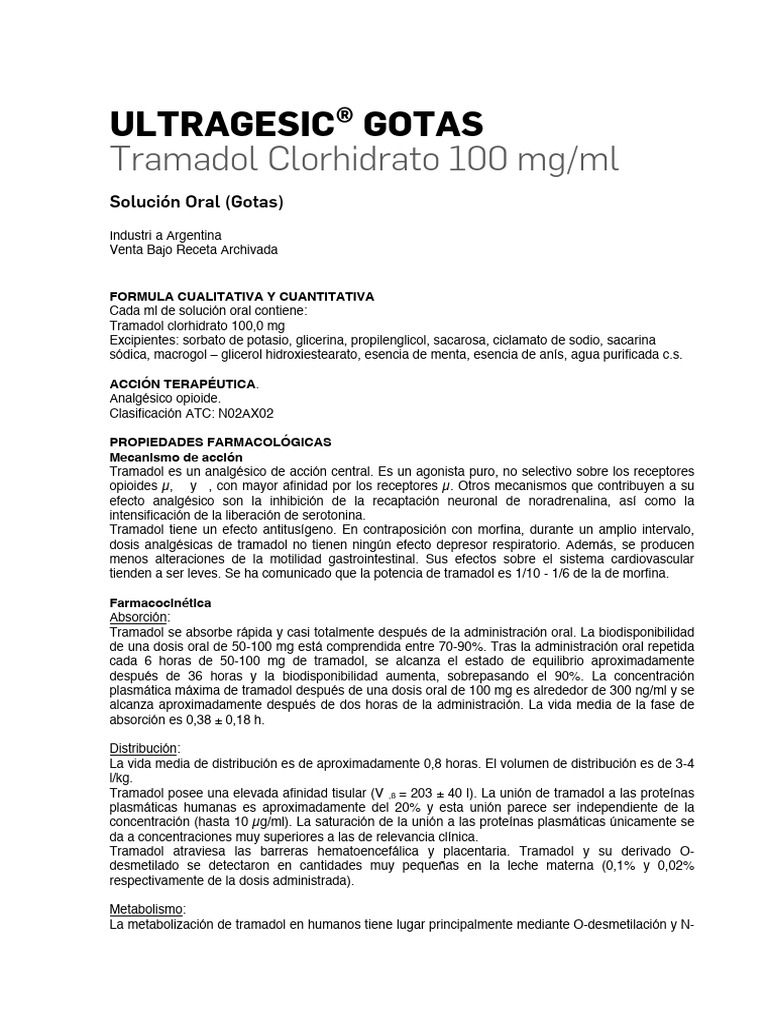 ULTRAGESIC GOTAS Prospecto para Profesionales RAFFO | PDF | Drogas ...