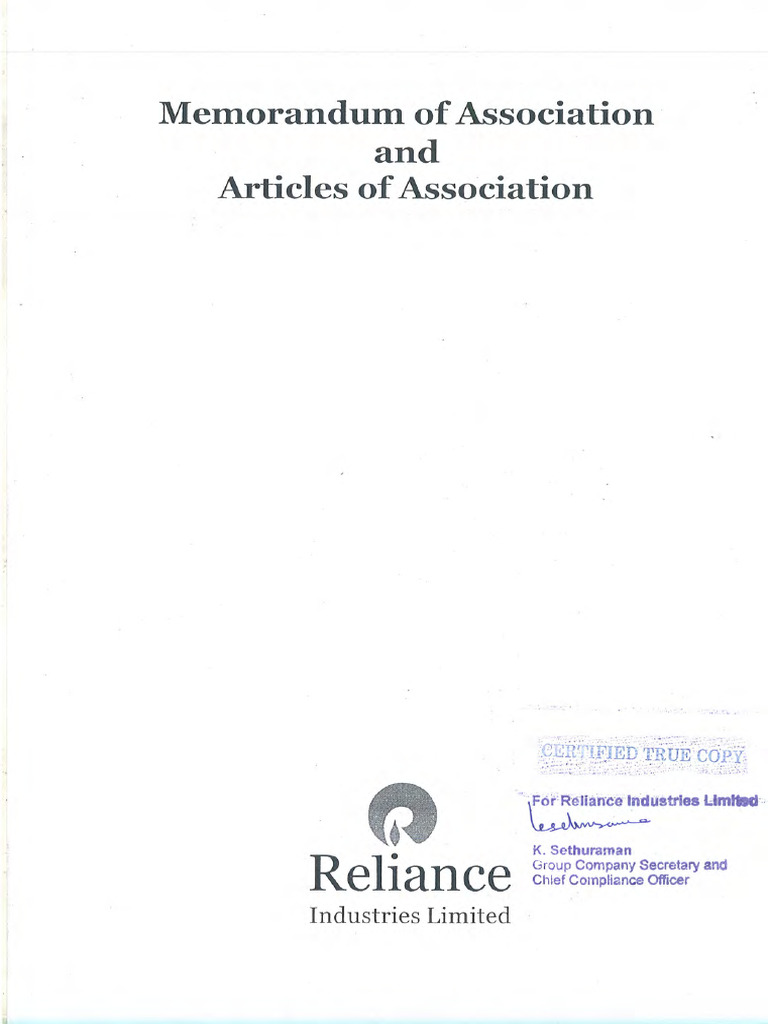 MoA and AoA of Reliance Industries Ltd. | PDF | Board Of Directors | E Commerce