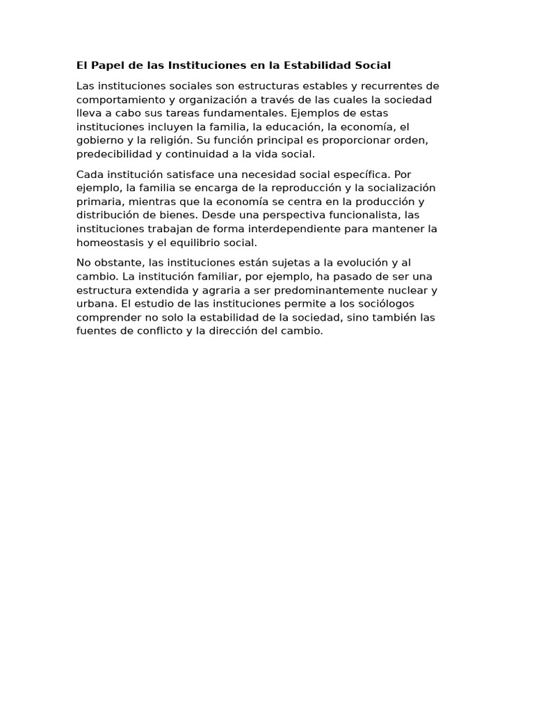 El Papel de Las Instituciones en La Estabilidad Social | PDF