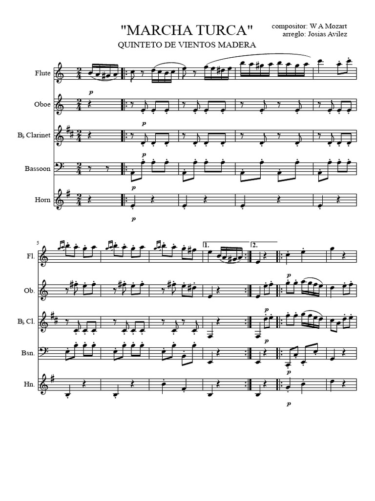 Mozart's "Marcha Turca" for Winds | PDF | Compositions For Orchestra ...