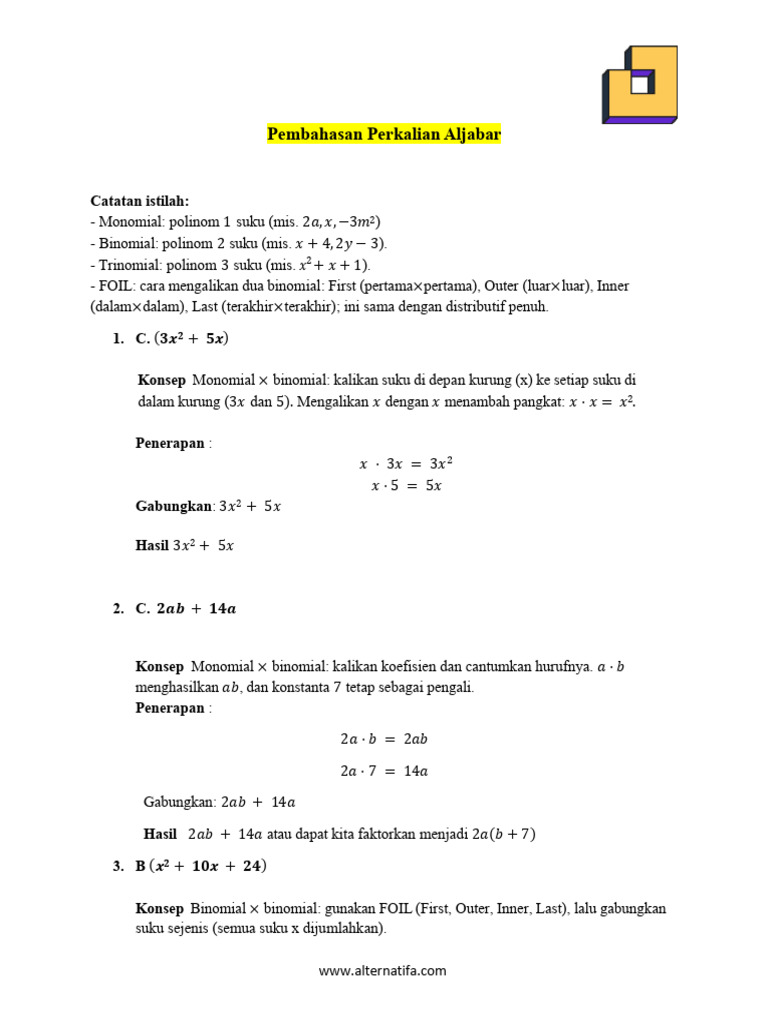 Soal Perkalian Aljabar dan Pembahasannya | PDF