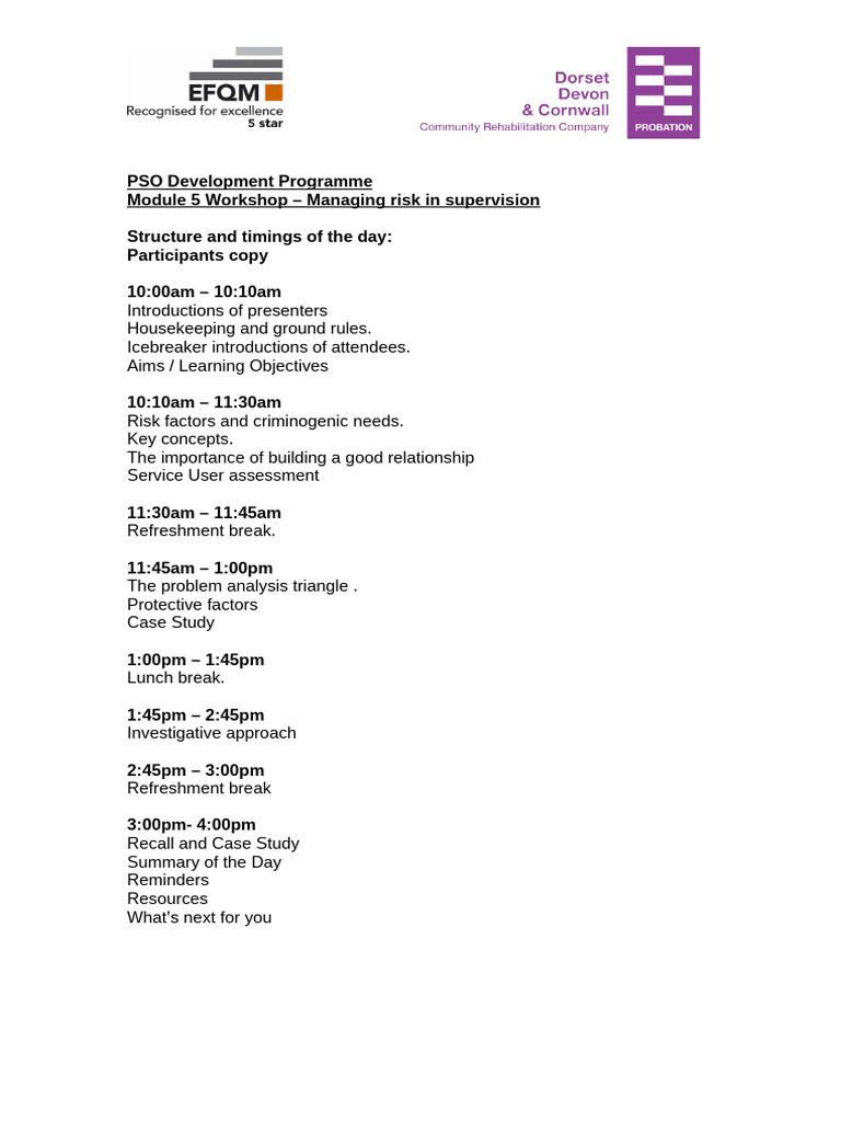 Timings of Workshop For Participants | PDF