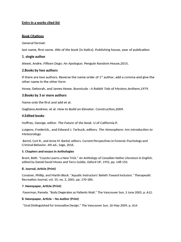 Entry in A Works Cited List | PDF