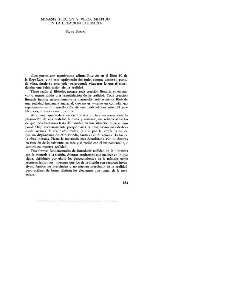 Mímesis, Ficción y Verosimilitud en La Literatura | PDF