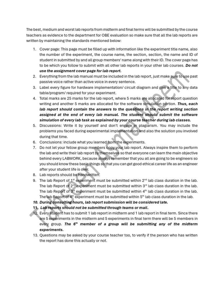 Lab Report Submission Guidelines | PDF