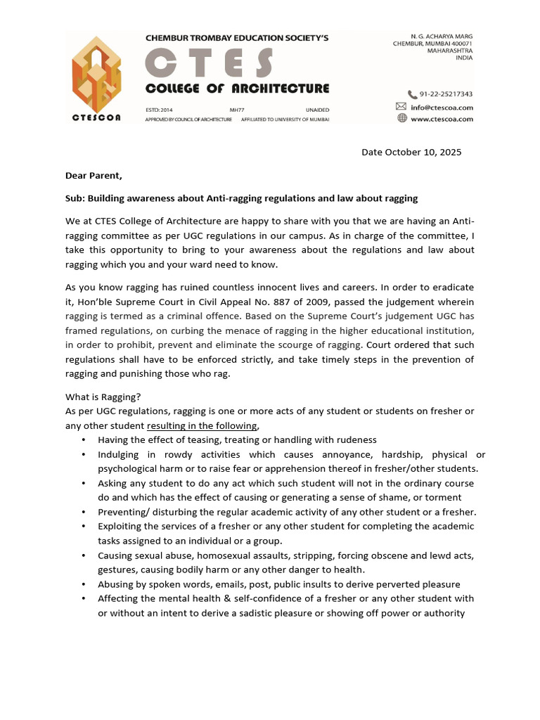 Anti-Ragging Awareness for Parents | PDF | Aggression | Social Ethics