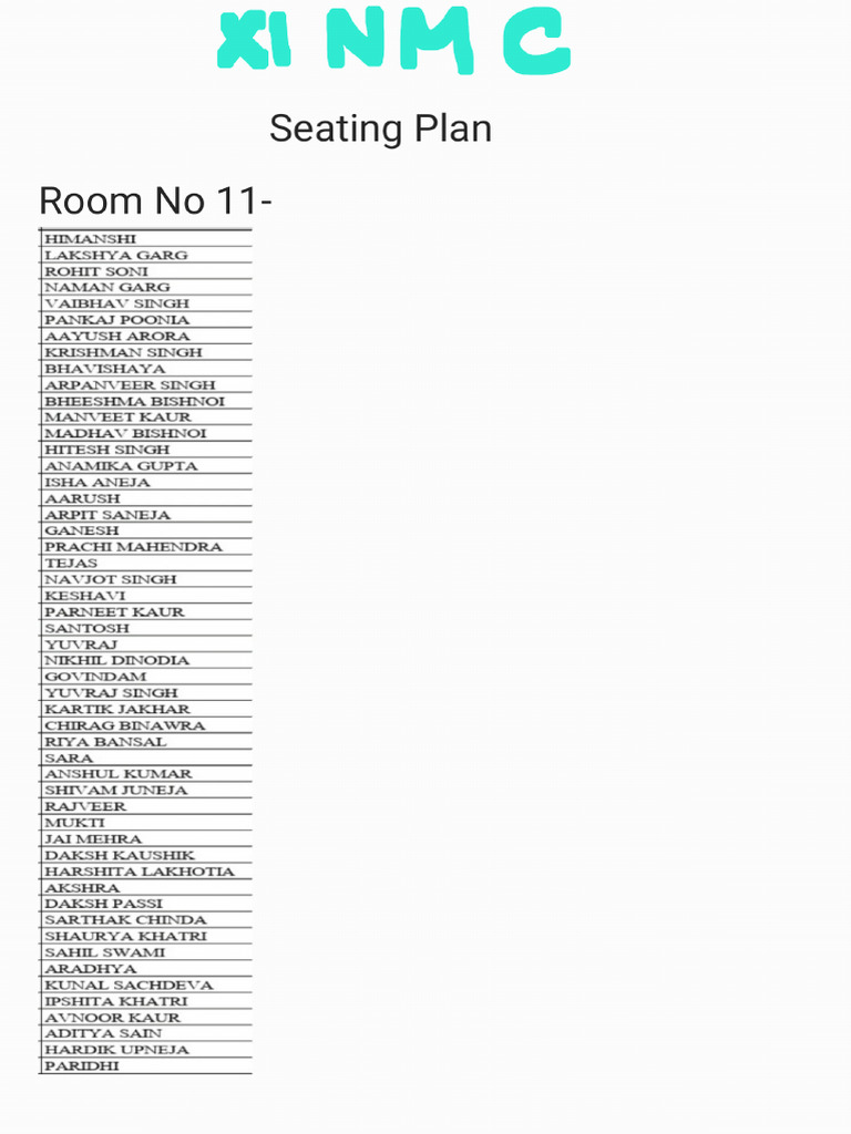 Seating Plan XI NM C Batch | PDF