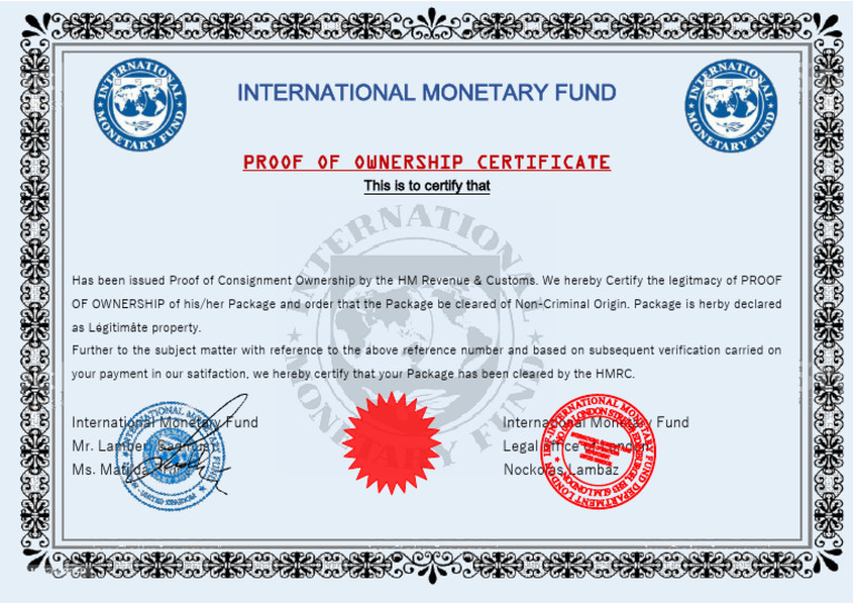 International Monetary Proof of Fund Ownership Certificate | PDF