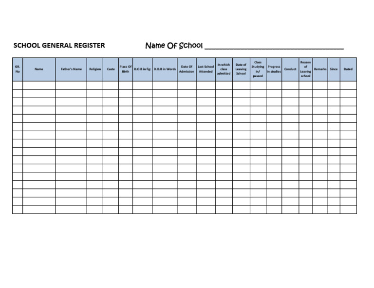 School General Register Format | PDF