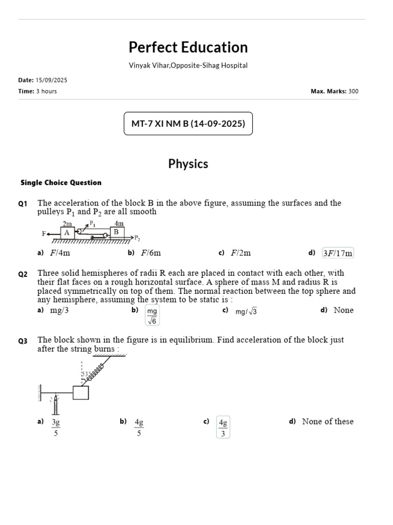 Xi NM B... MT-07... 14-09-2025 | PDF | Force | Tension (Physics)