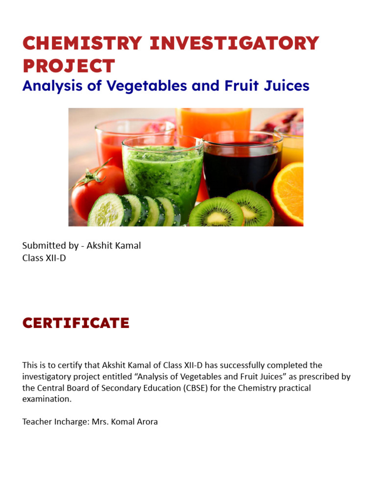 Chemistry Project Fruit Veg Juices | PDF | Carbohydrates | Nutrition