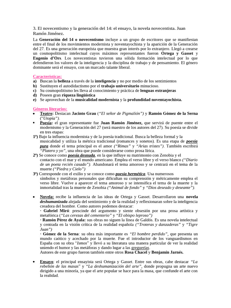 3.el Novecentismo y La Generación Del 14 | PDF