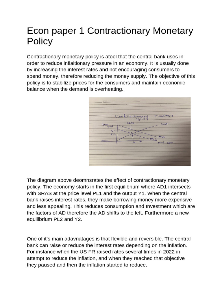 Econ Paper 1 Contractionary Monetary Policy | PDF | Monetary Policy ...
