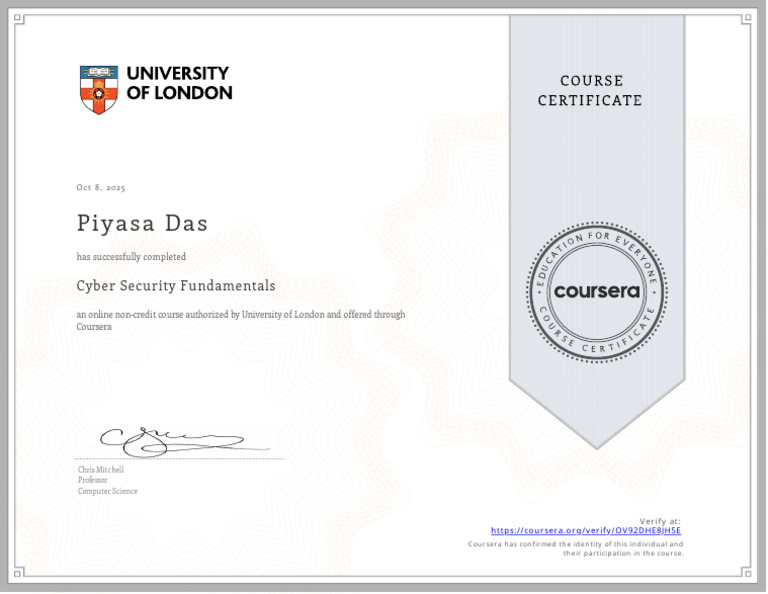 Cyber Security Fundamentals Course Completion | PDF