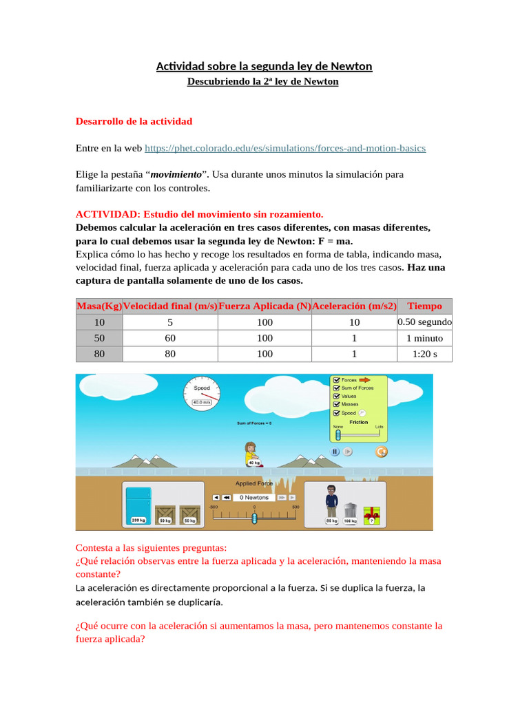 Actividad Sobre La Segunda Ley de Newton | PDF