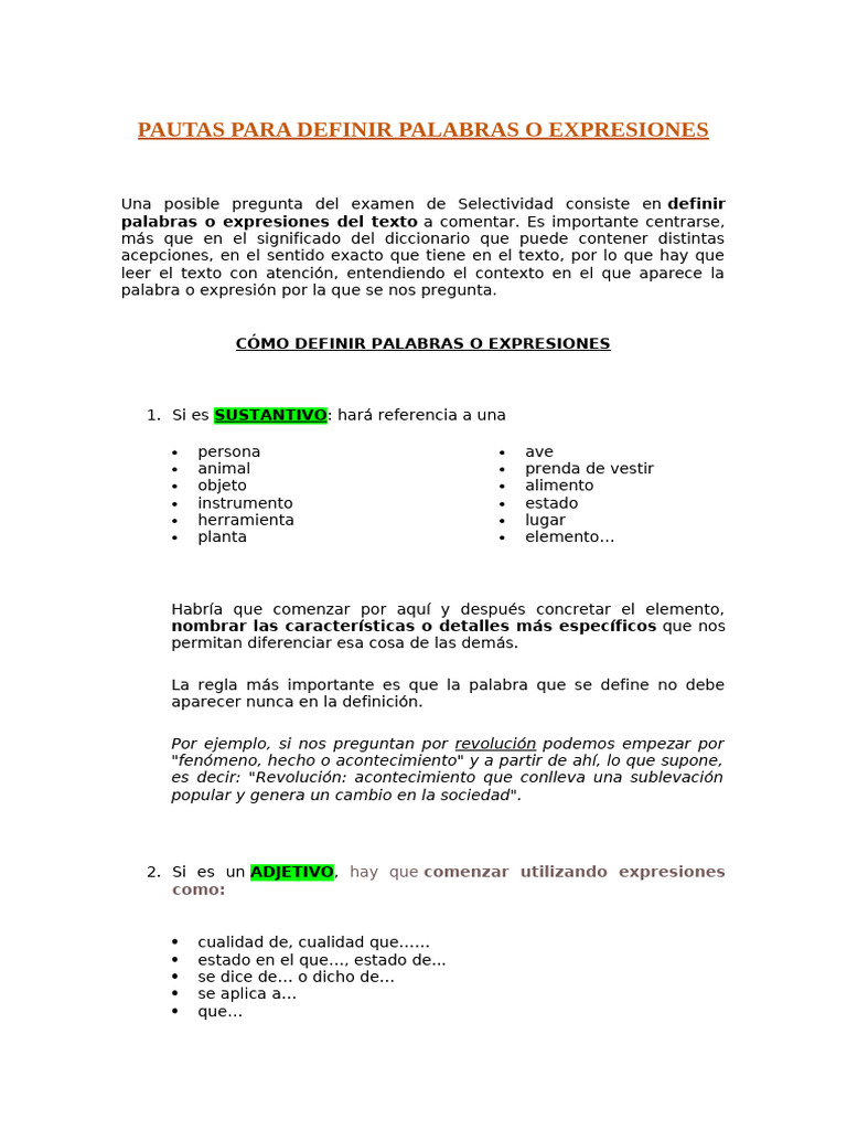 Pautas para Definir Términos | PDF | Verbo | Palabra