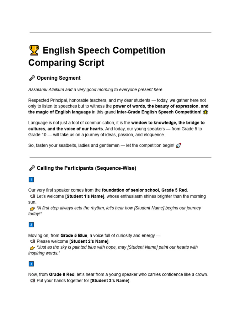 English Speech Competition Highlights | PDF