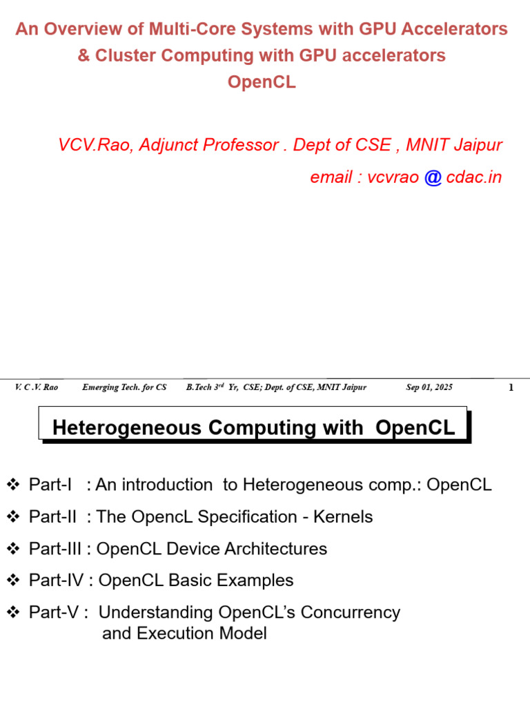 04 EmergingTech GPU Comp Opencl MNIT Jaipur Sep02 2025 | PDF | Graphics Processing Unit | Computing