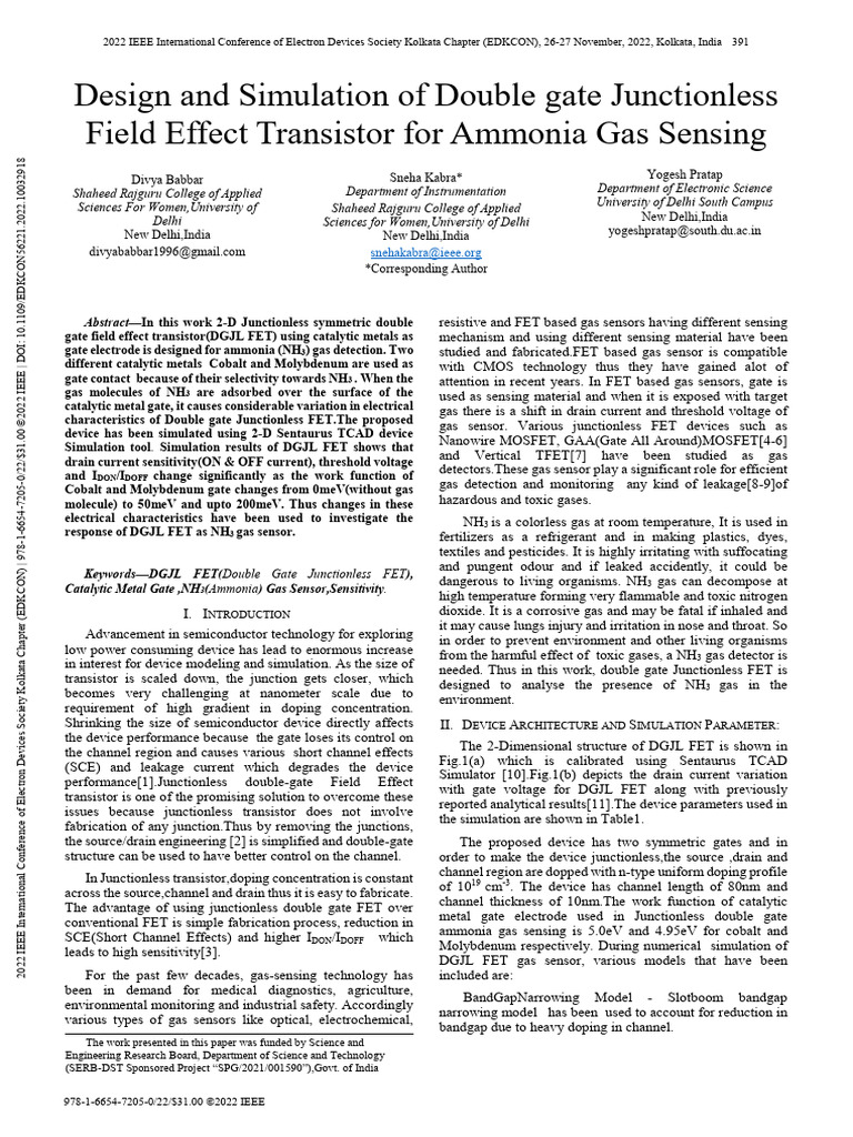 Design and Simulation of Double Gate Junctionless Field Effect ...