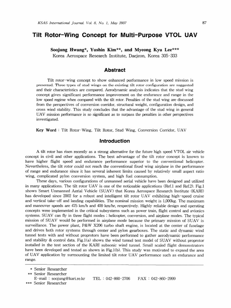 Tilt Rotor-Wing Concept for Multi-Purpose VTOL UAV | PDF