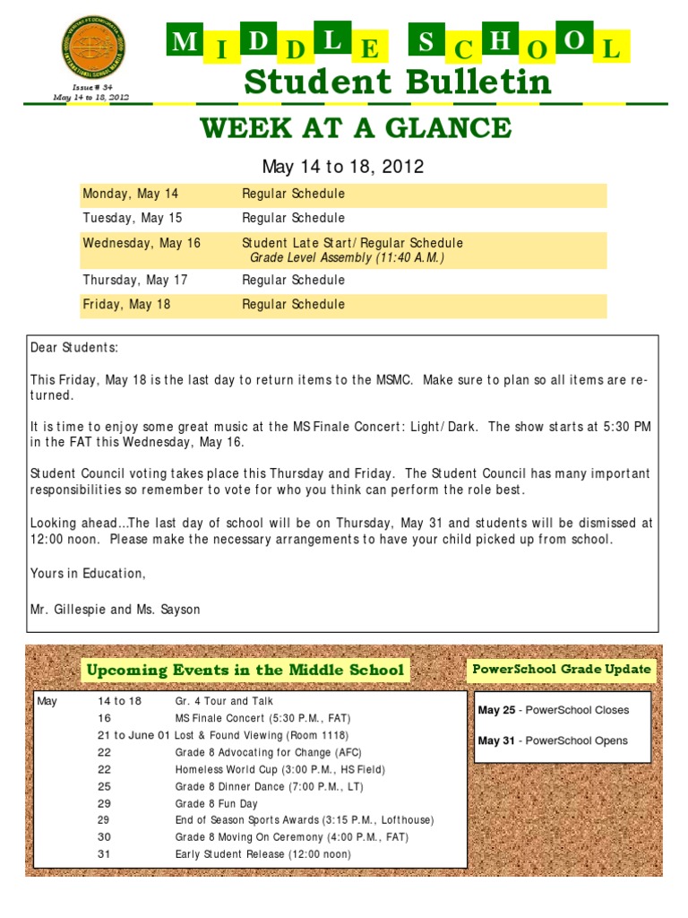 Student Bulletin: Week at A Glance | PDF | Twitter | Sports