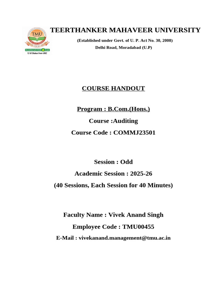 Course Handout COMMJ 23501 - Auditing (BCH5) | PDF | Audit | Internal ...