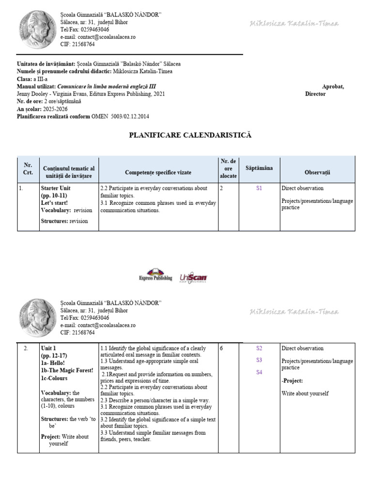 Planificare Anuala 25-26 III | PDF | Linguistics | Syntax