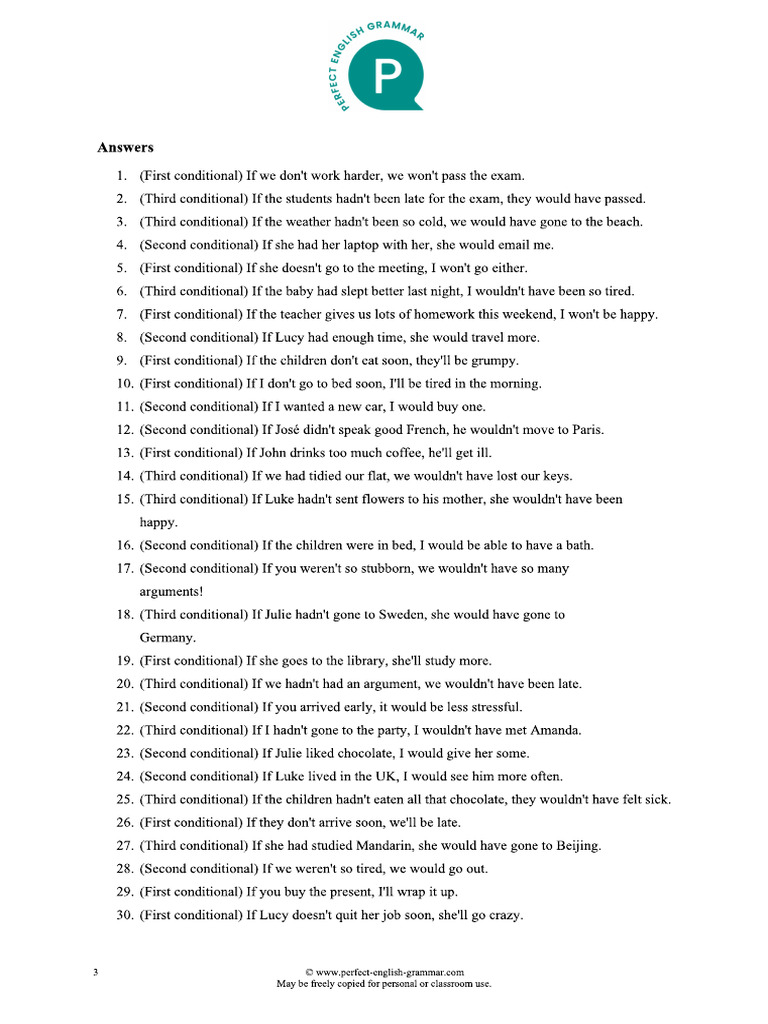 First - Second and Third Conditional. KEY | PDF