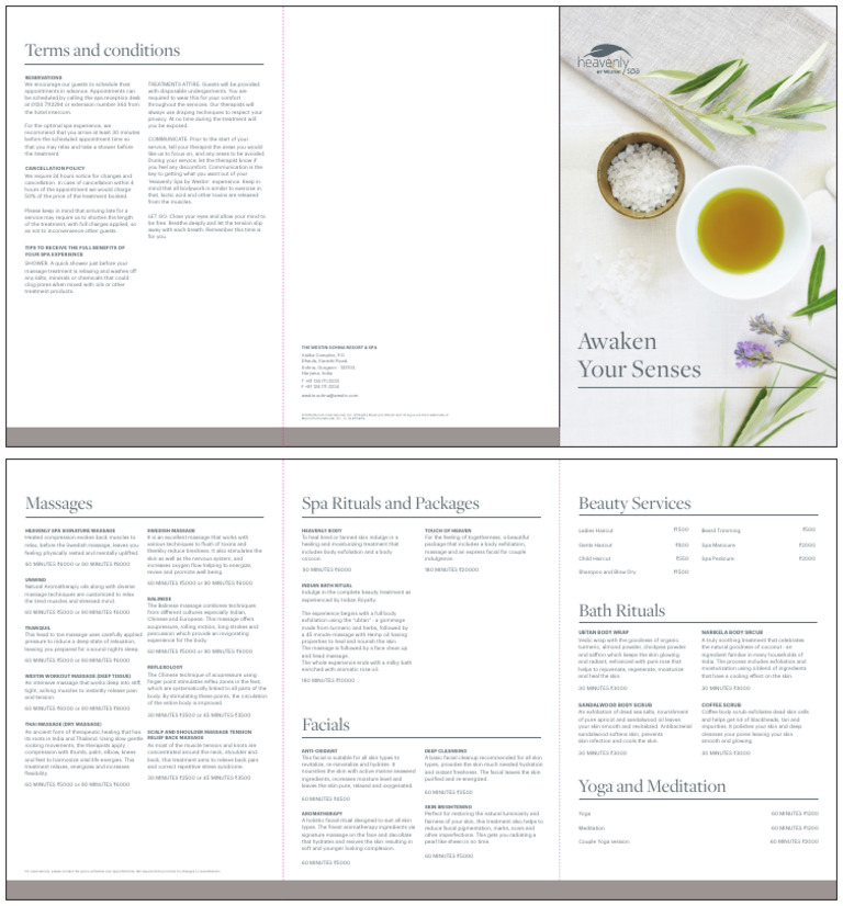 Westin Sohna Spa Menu and Pricing | PDF | Massage