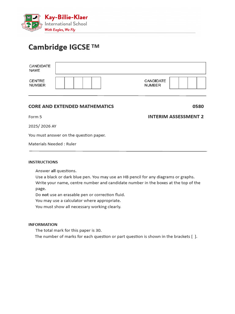 Cambridge IGCSE Math Interim Assessment | PDF | Mathematics